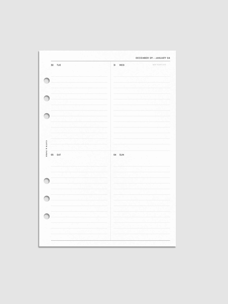 2026 Dated Planner Inserts | Horizontal Weekly | Cloth & Paper – CLOTH & PAPER