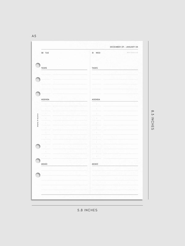 2026 Dated Daily Planner Insert | Monday Start | Cloth & Paper