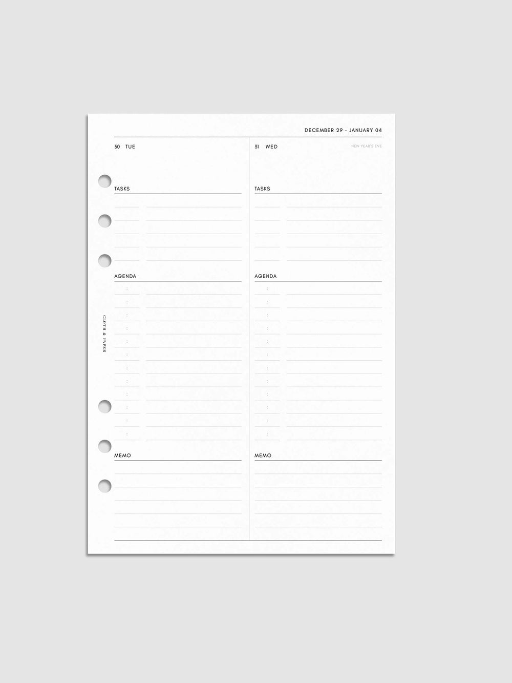 2026 Dated Daily Planner Insert | Monday Start | Cloth & Paper