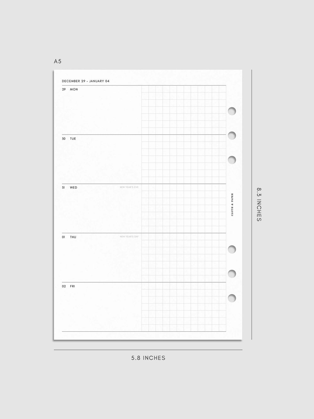 2026 Horizontal Weekly Planner Insert | Monday Start | Cloth & Paper