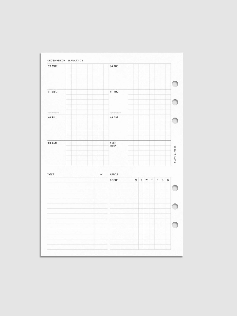 2026 Dated Weekly Admin Planner Insert | Monday Start | Cloth & Paper