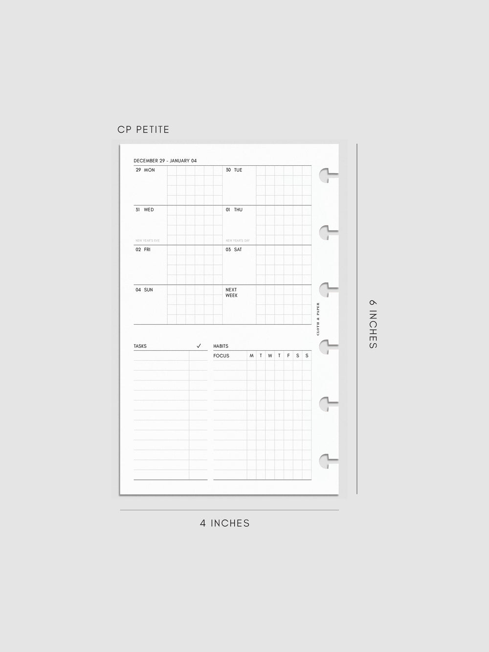 2026 Dated Weekly Admin Planner Insert | Monday Start | Cloth & Paper