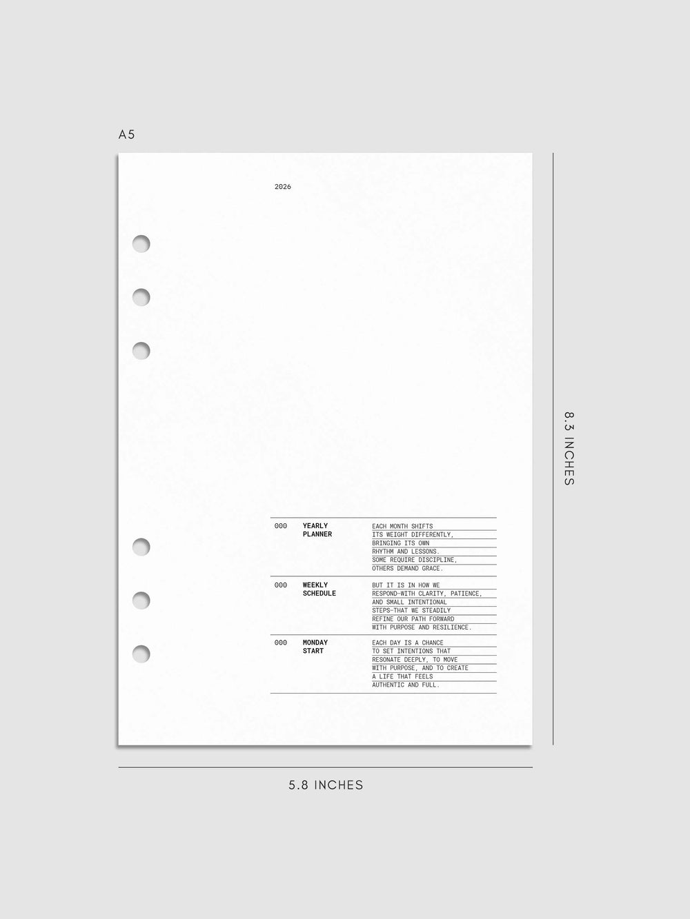2026 Dated Weekly Schedule Planner Inserts | Cloth & Paper