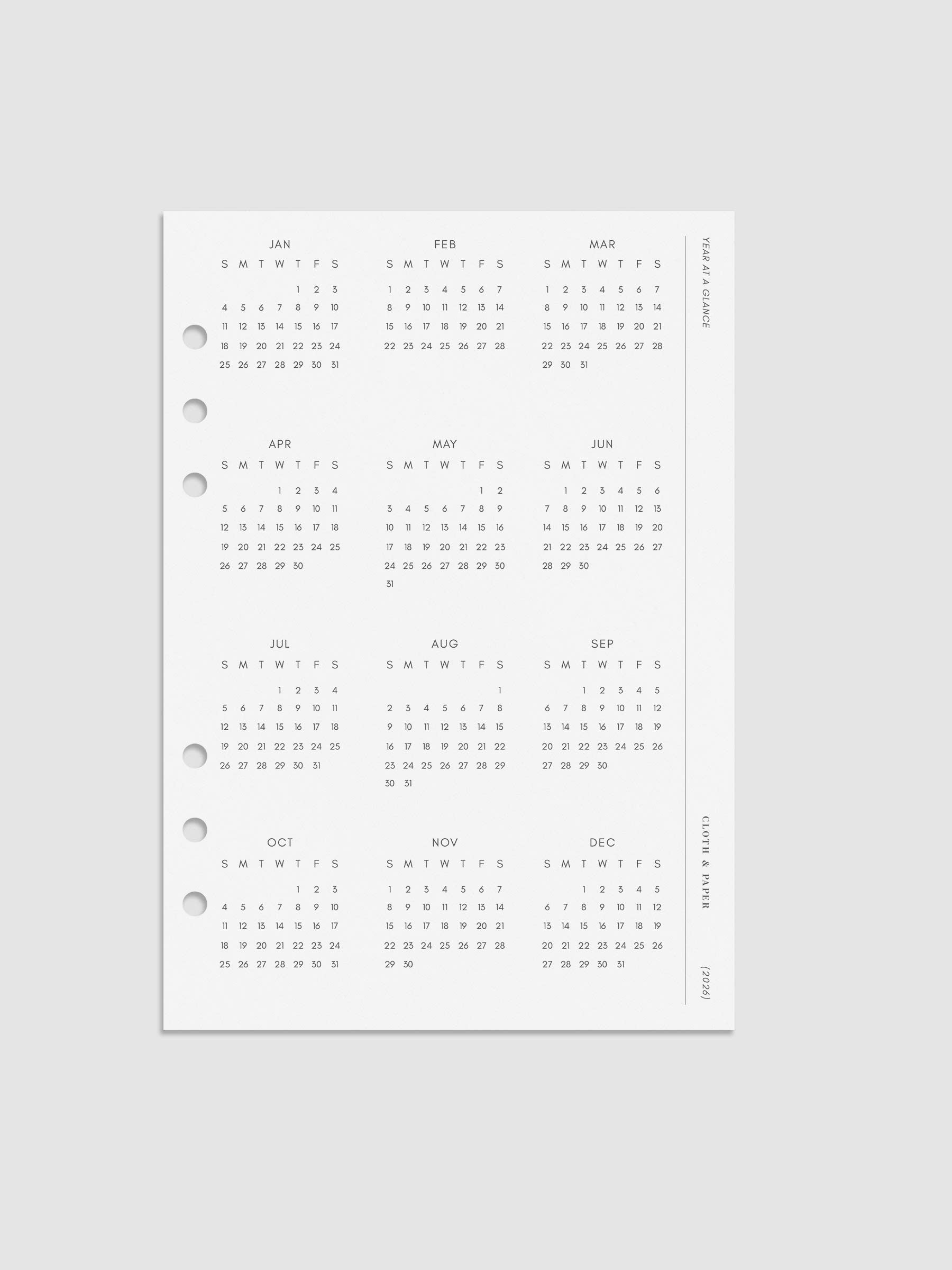 2026 Year At A Glance Planner Dashboard | Cloth & Paper