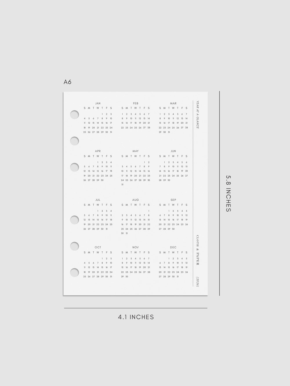 2026 Year At A Glance Planner Dashboard | Cloth & Paper