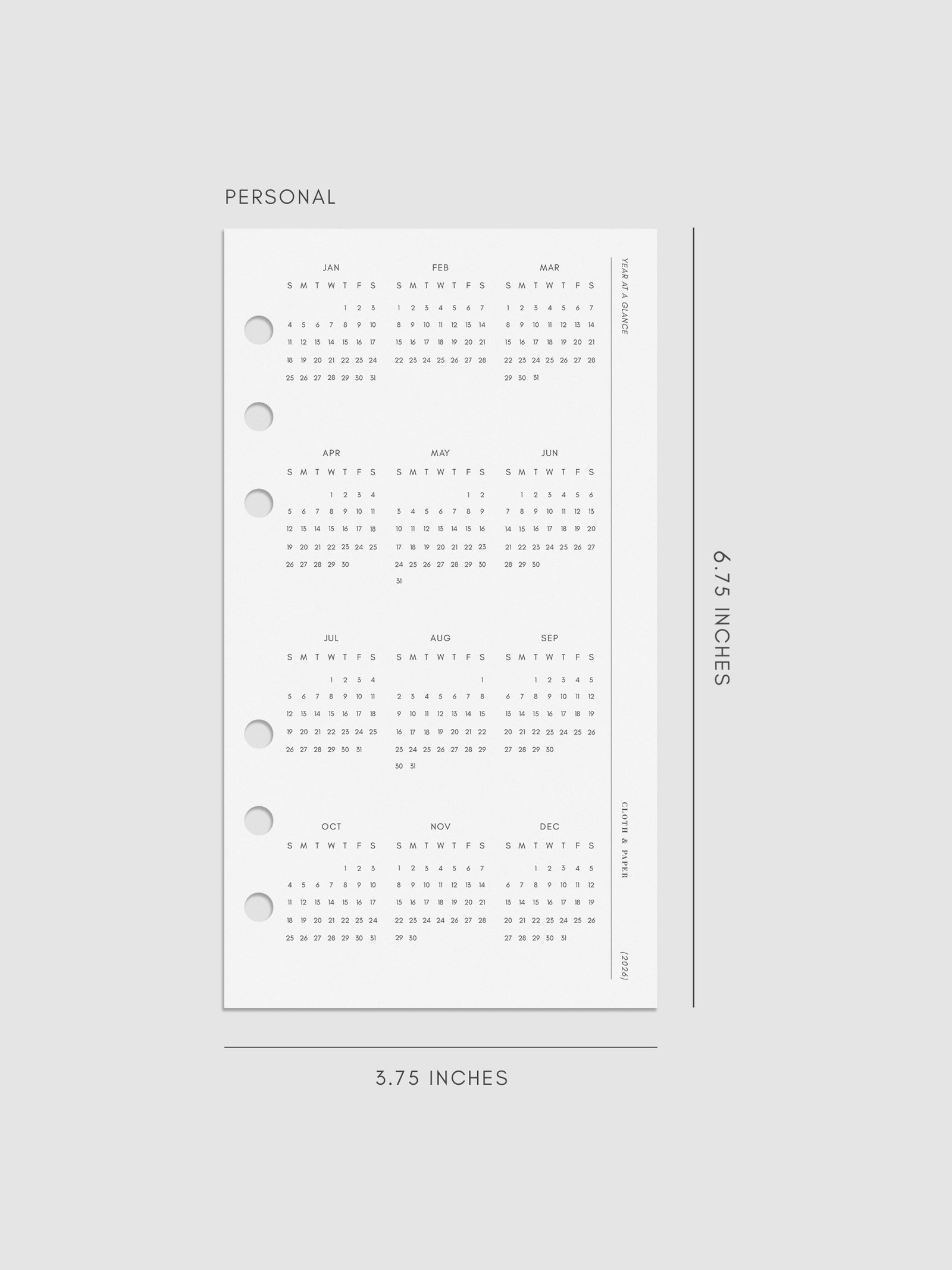 2026 Year At A Glance Planner Dashboard | Cloth & Paper
