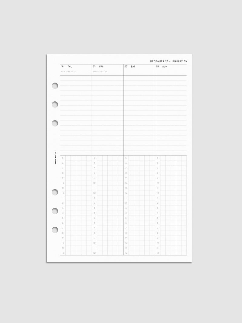 2027 Weekly Time Block Planner Inserts, Monday Start | Cloth & Paper