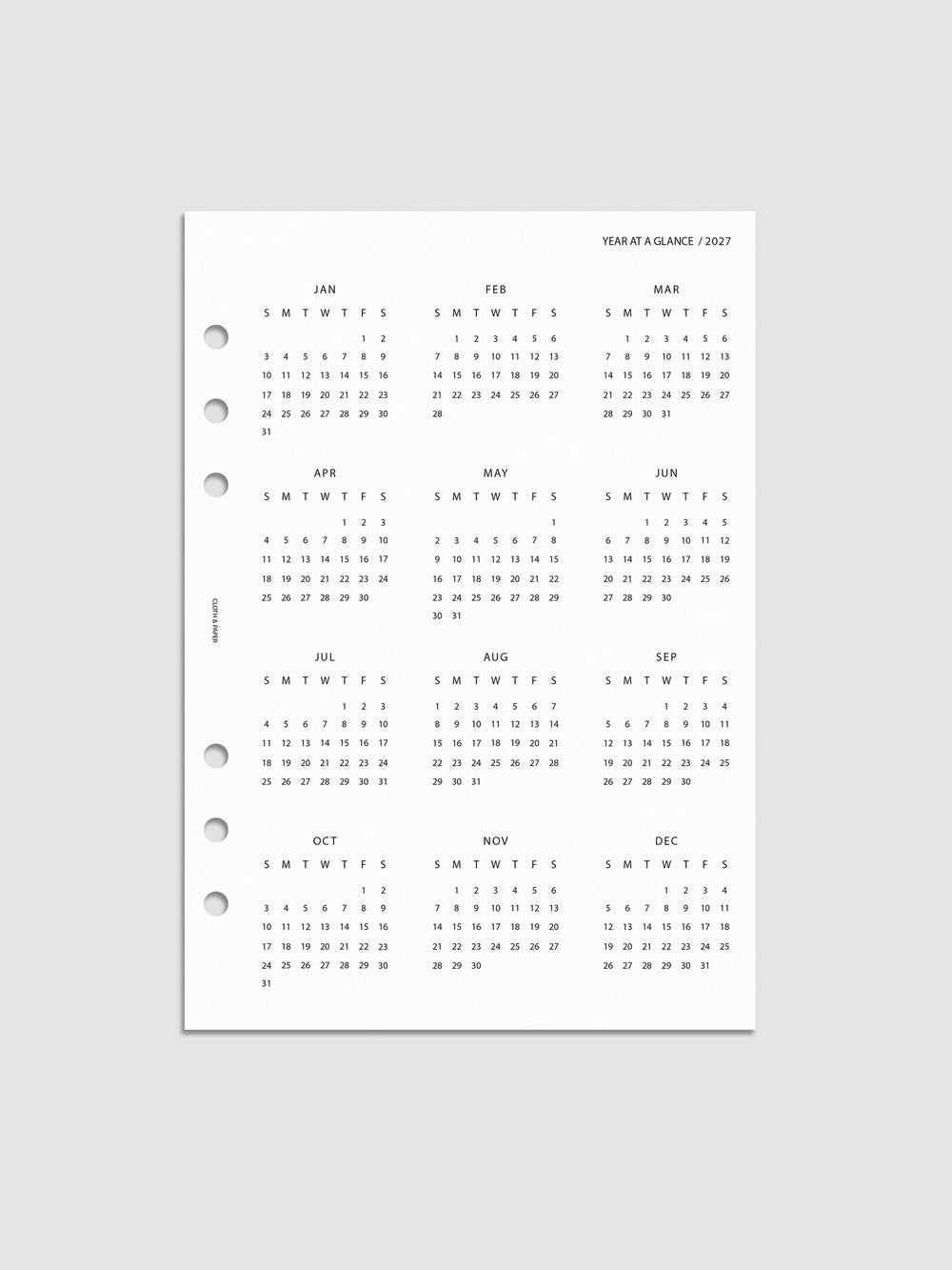 2027 Year at a Glance Vellum Planner Dashboard | Cloth & Paper