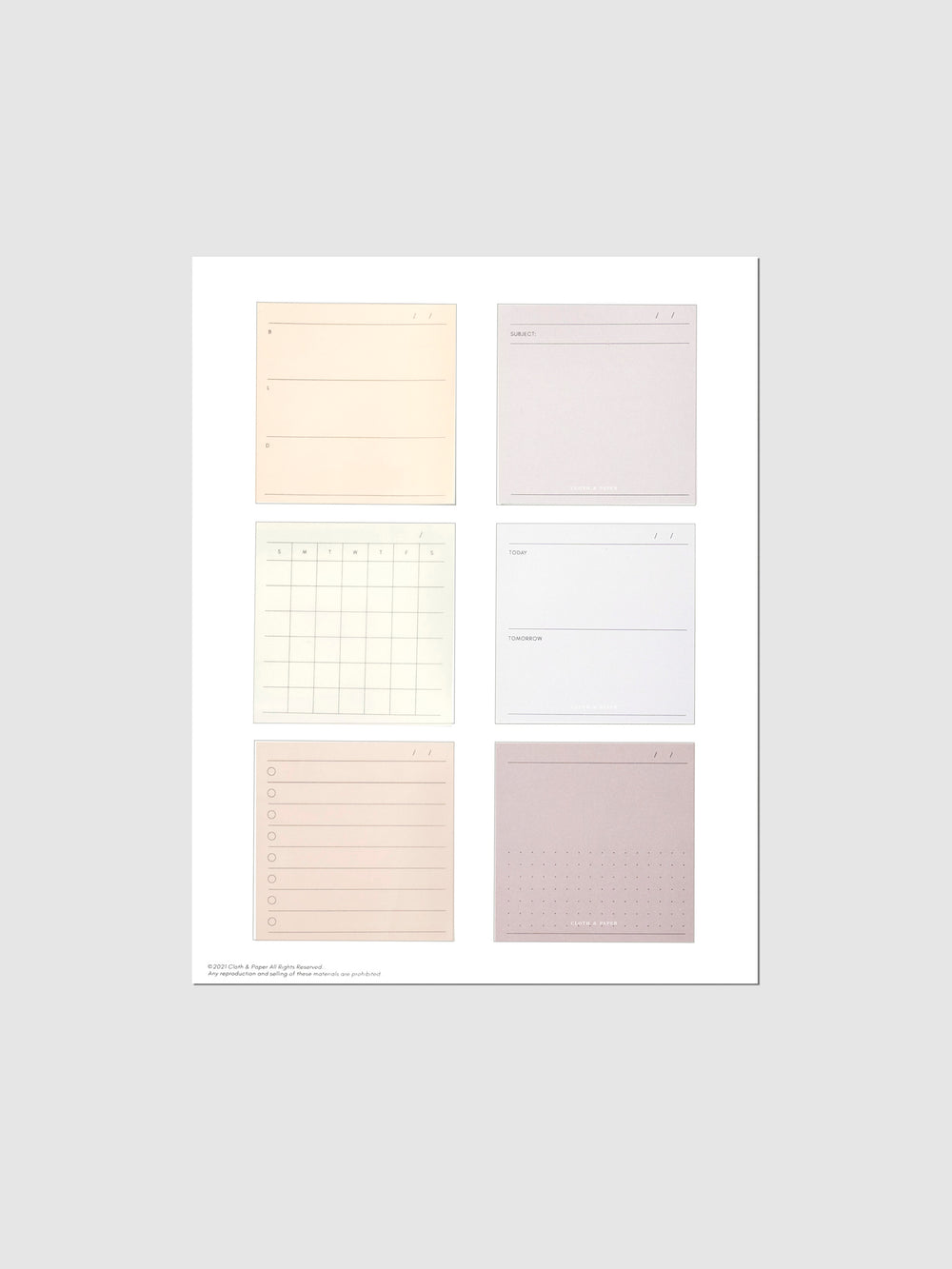 3x3 Sticky Note Printable | Essentials | Cloth & Paper