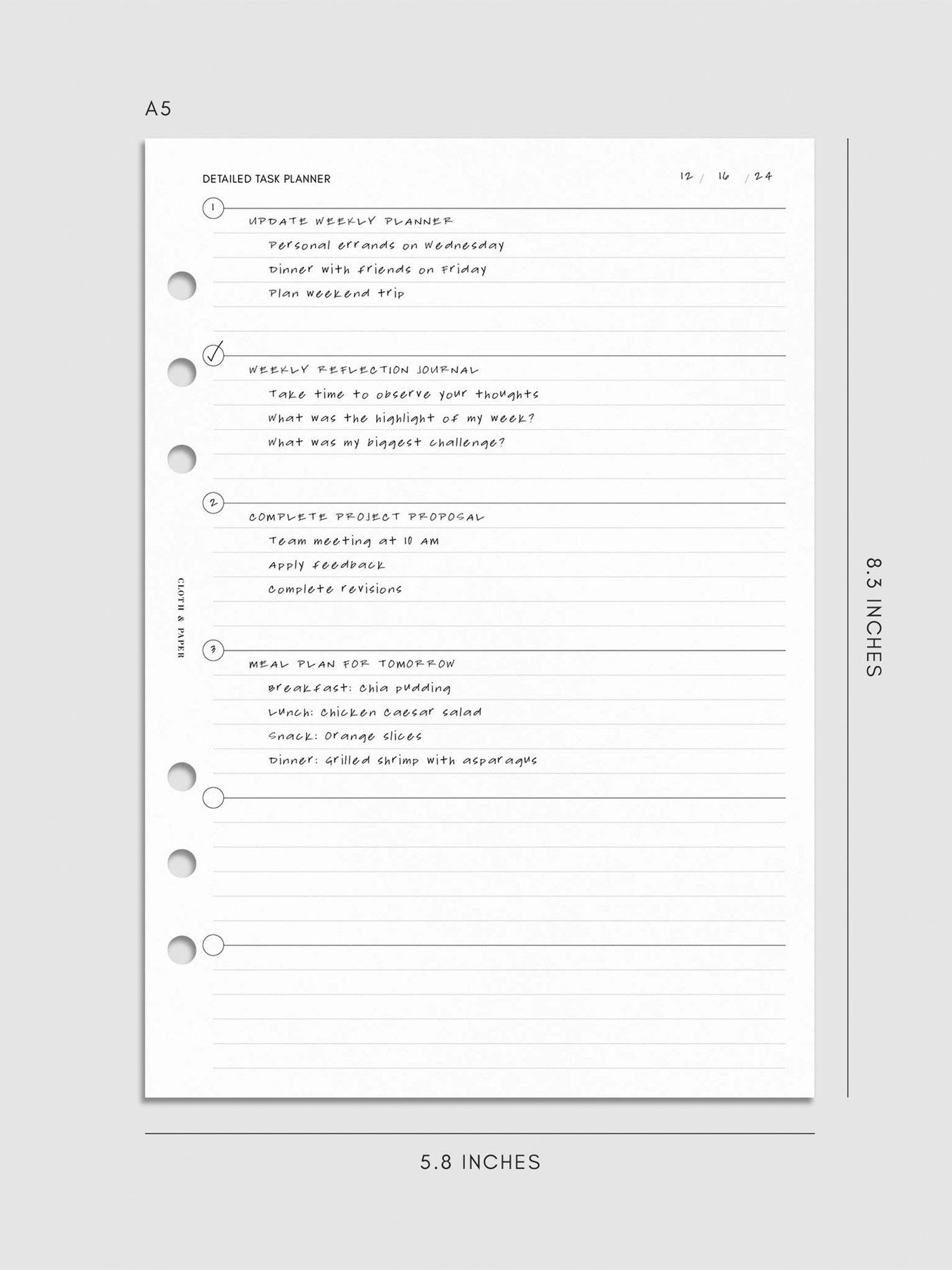 Detailed Task Planner Inserts | Cloth & Paper
