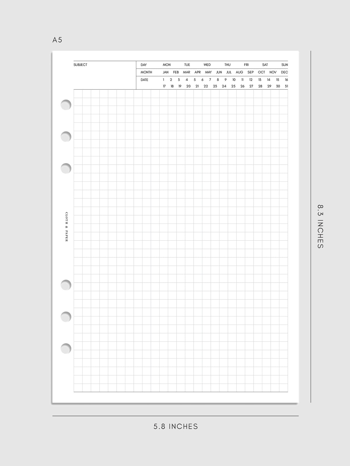 Executive Note Planner Inserts | Graph Paper | Cloth & Paper