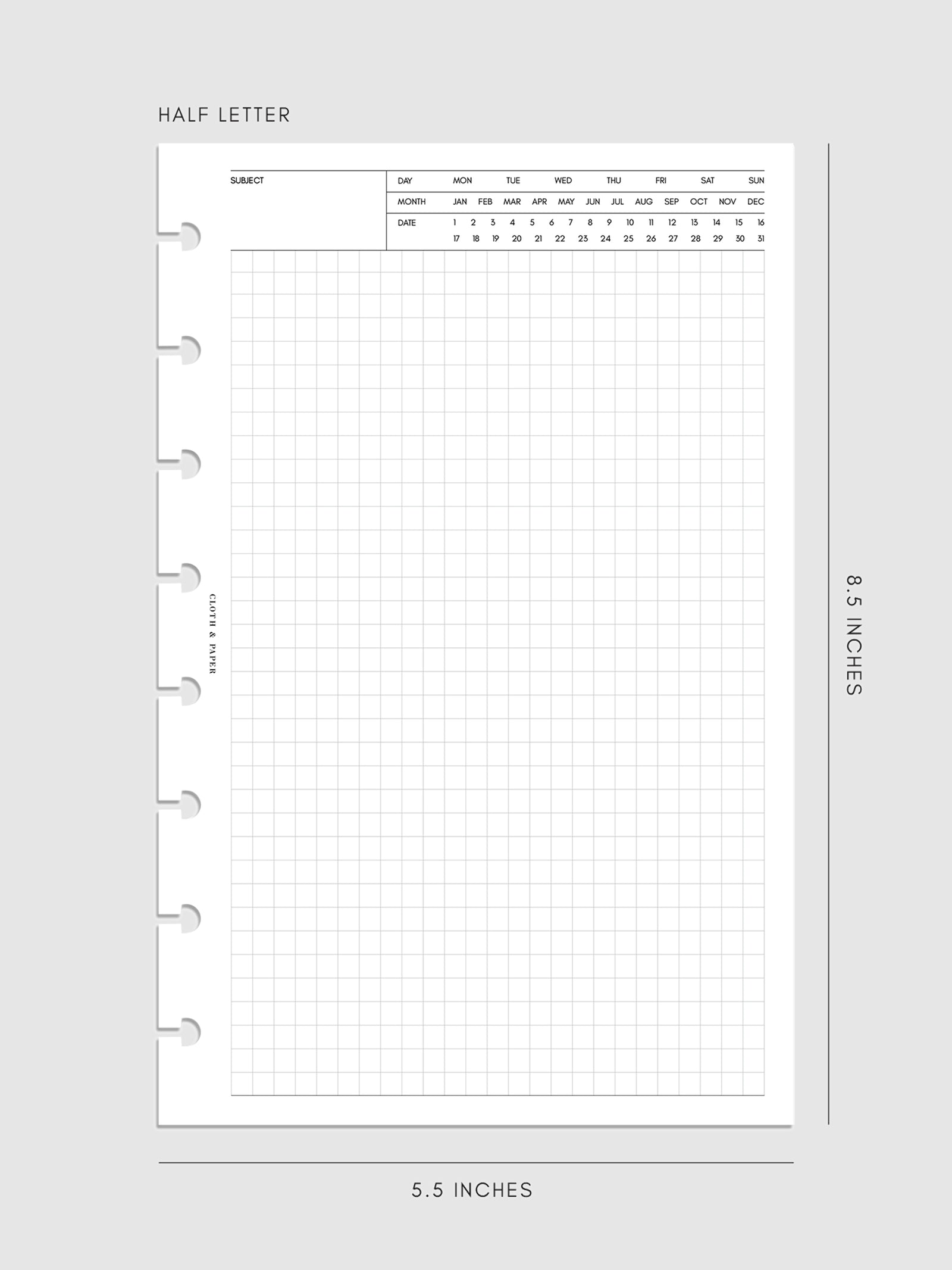 Executive Note Planner Inserts | Graph Paper | Cloth & Paper