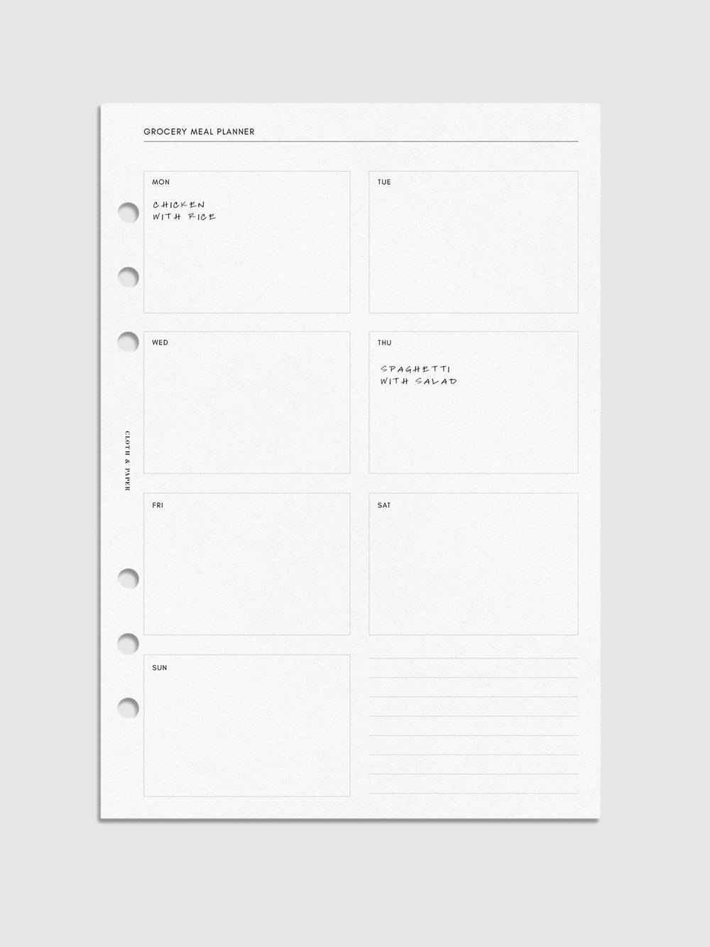 Grocery Meal Planner Inserts | Cloth & Paper
