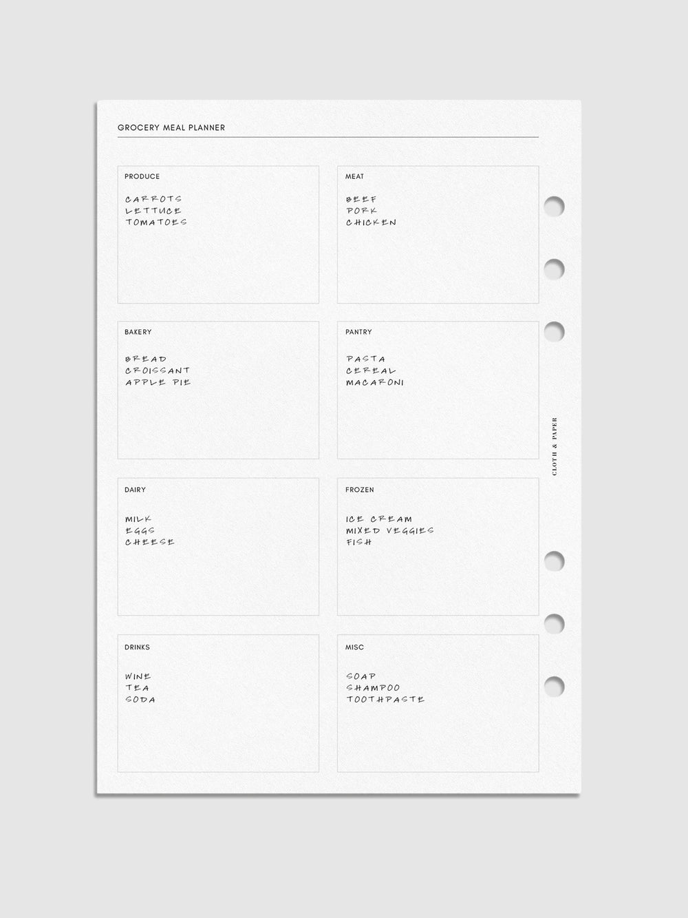Grocery Meal Planner Inserts | Cloth & Paper