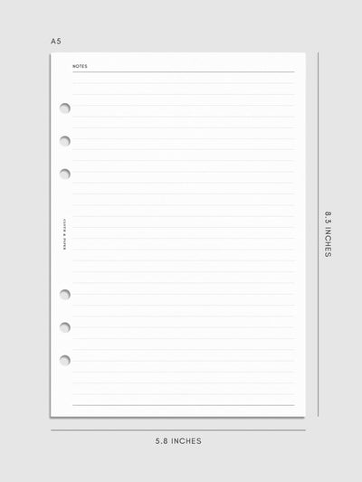 Lined Notes Planner Inserts | Cloth & Paper