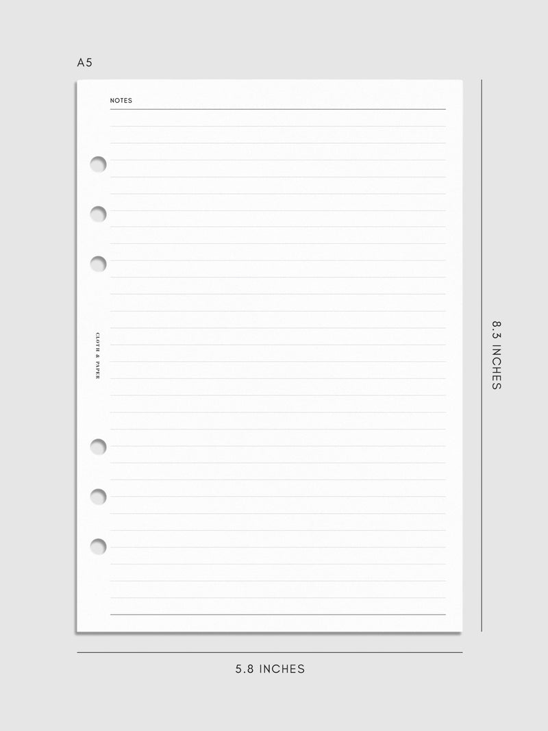 Lined Notes Planner Inserts | Cloth & Paper