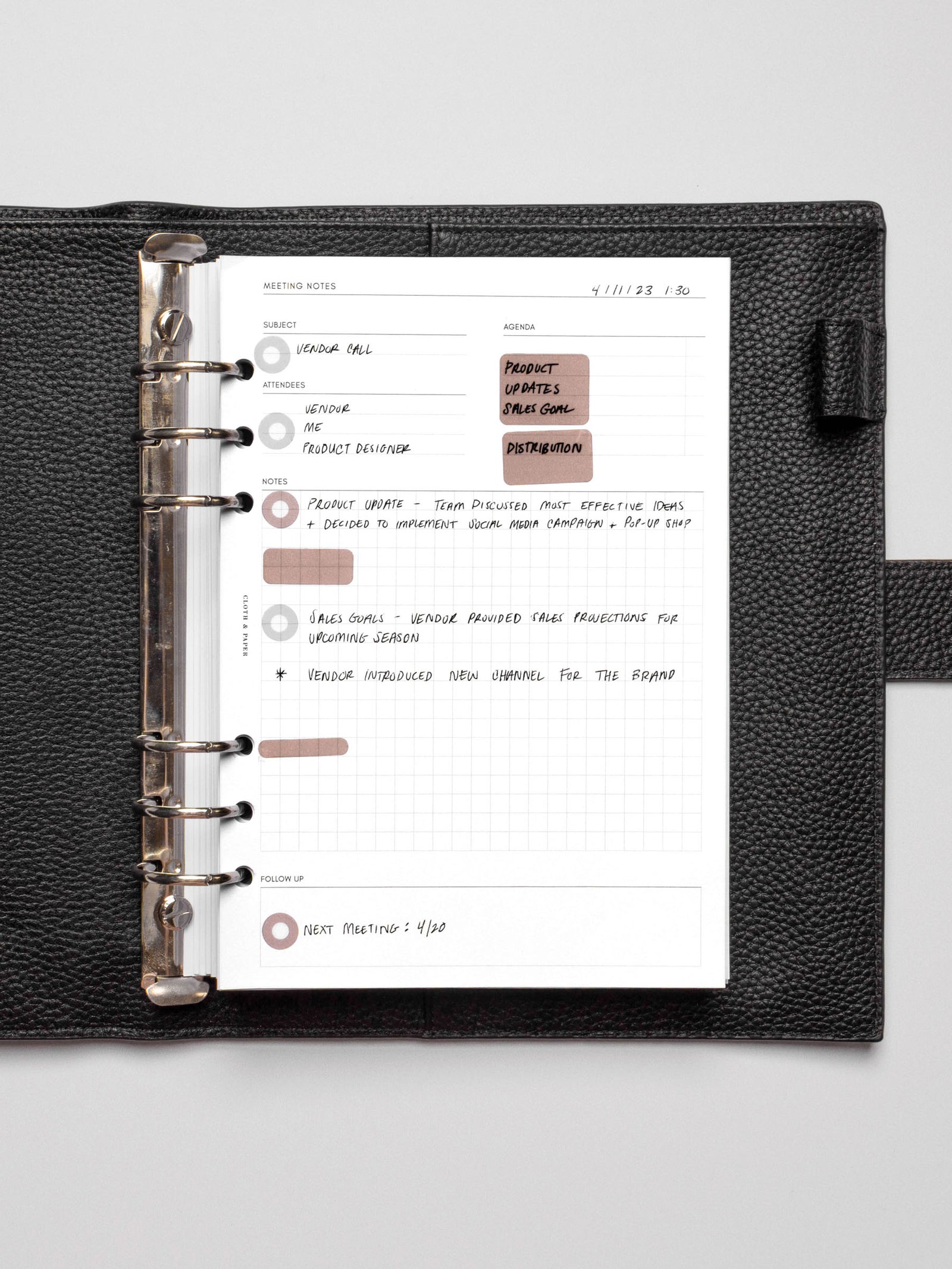 Meeting Notes Planner Inserts | Cloth & Paper