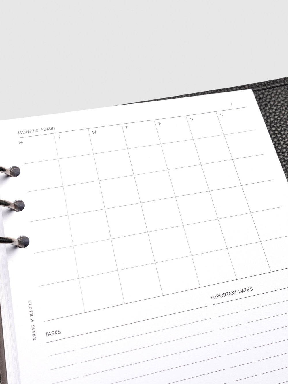 Monthly Admin Planner Inserts | Sunday Start | Cloth & Paper
