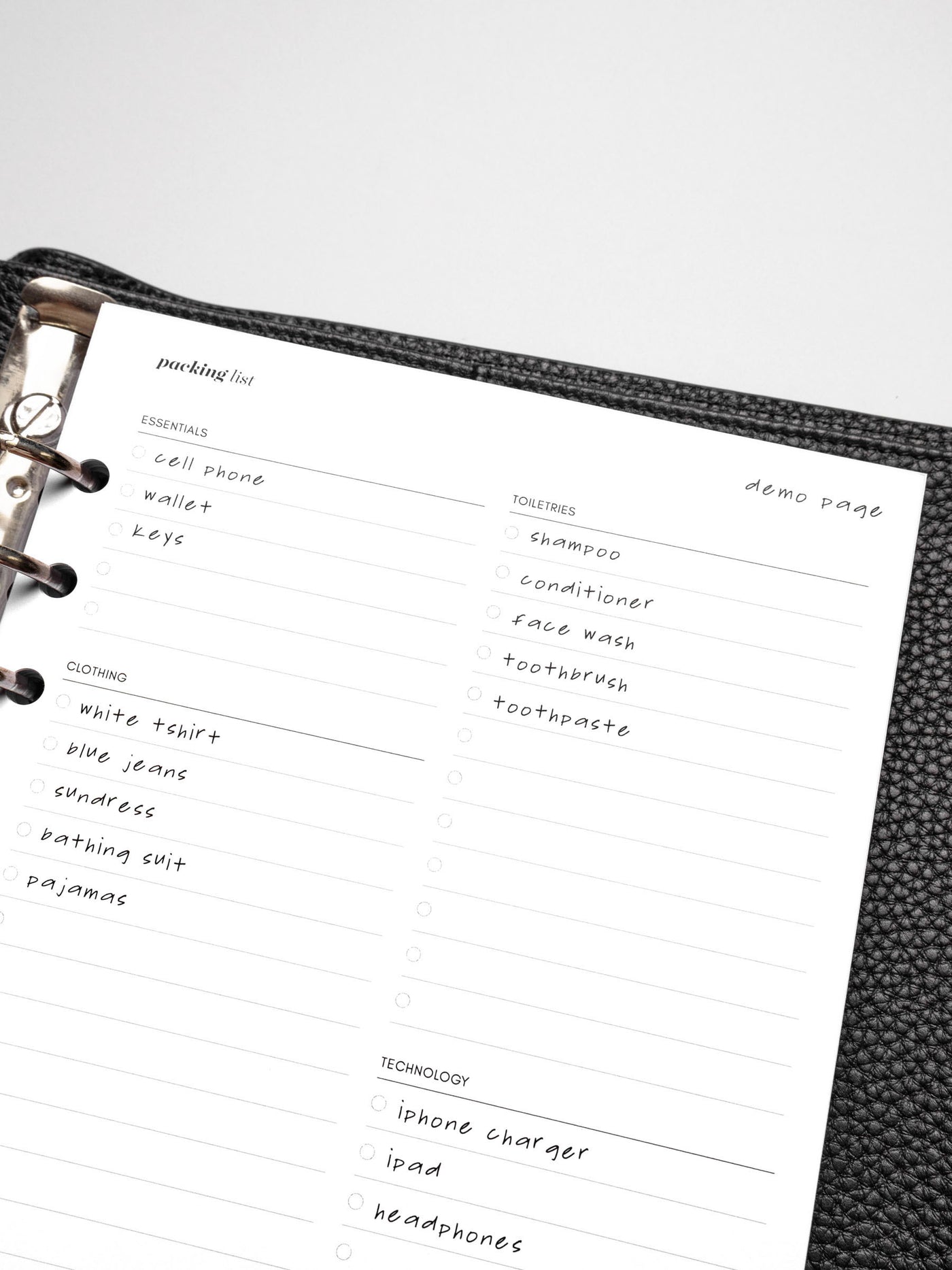 Packing List Planner Inserts | Cloth & Paper