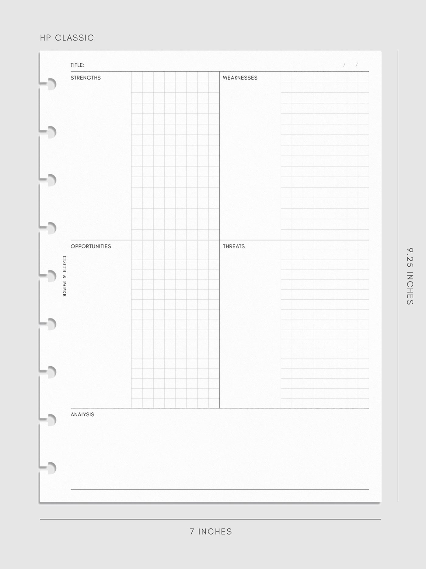 SWOT Analysis Planner Inserts | Cloth & Paper