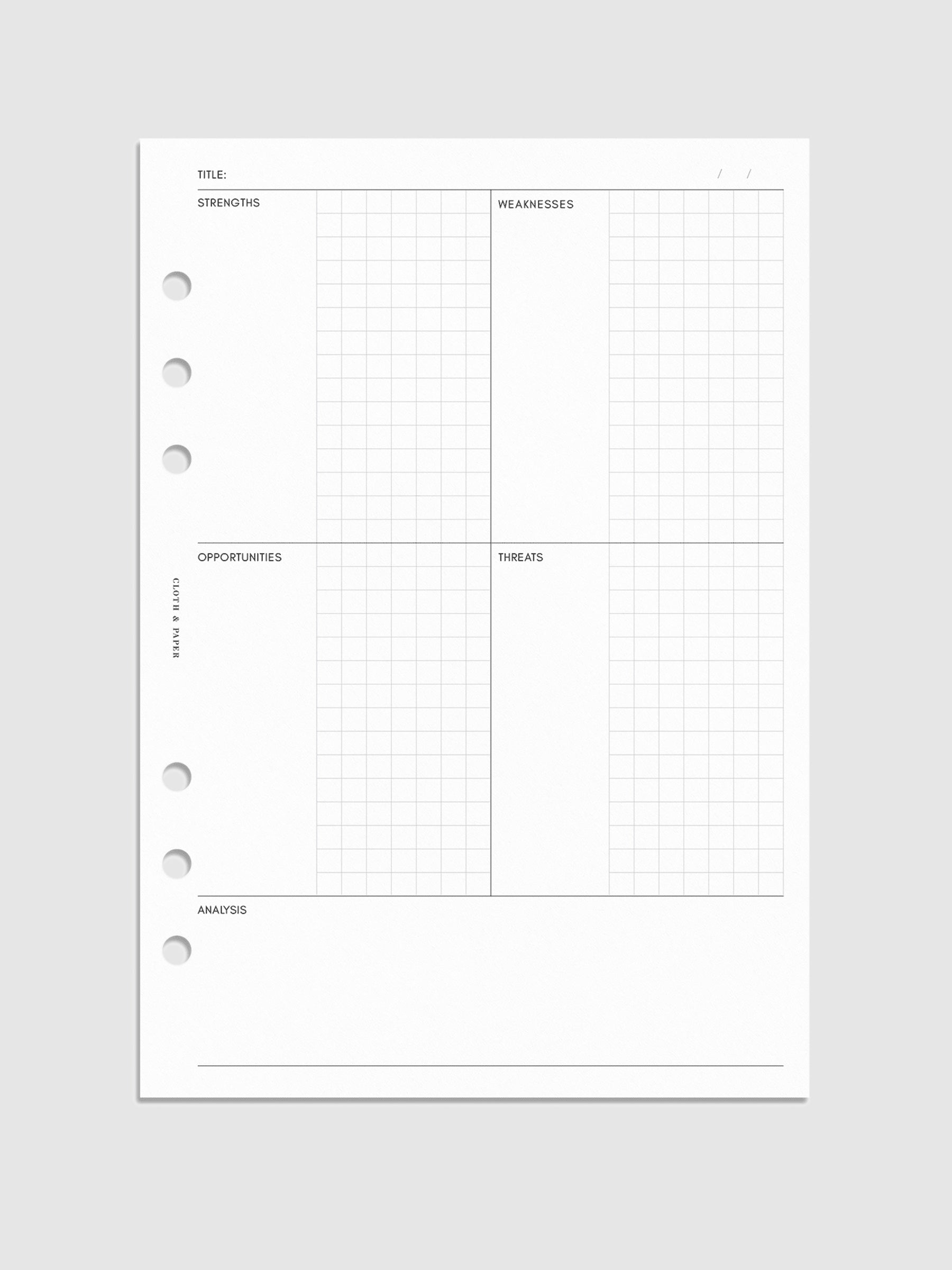 SWOT Analysis Planner Inserts | Cloth & Paper