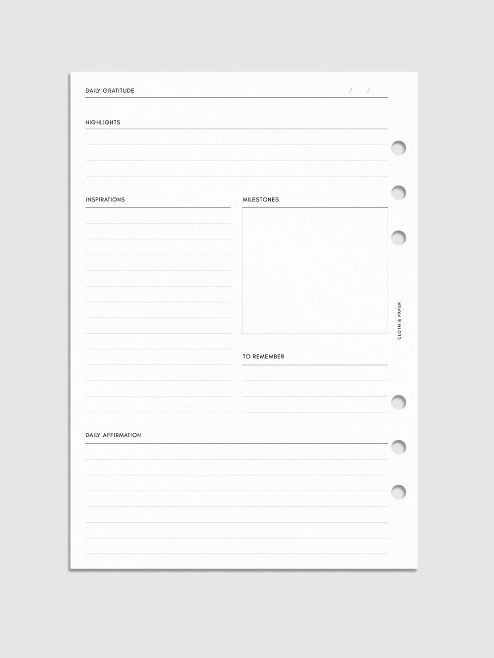 Daily Gratitude Planner Inserts | Thought Reframing | Cloth & Paper