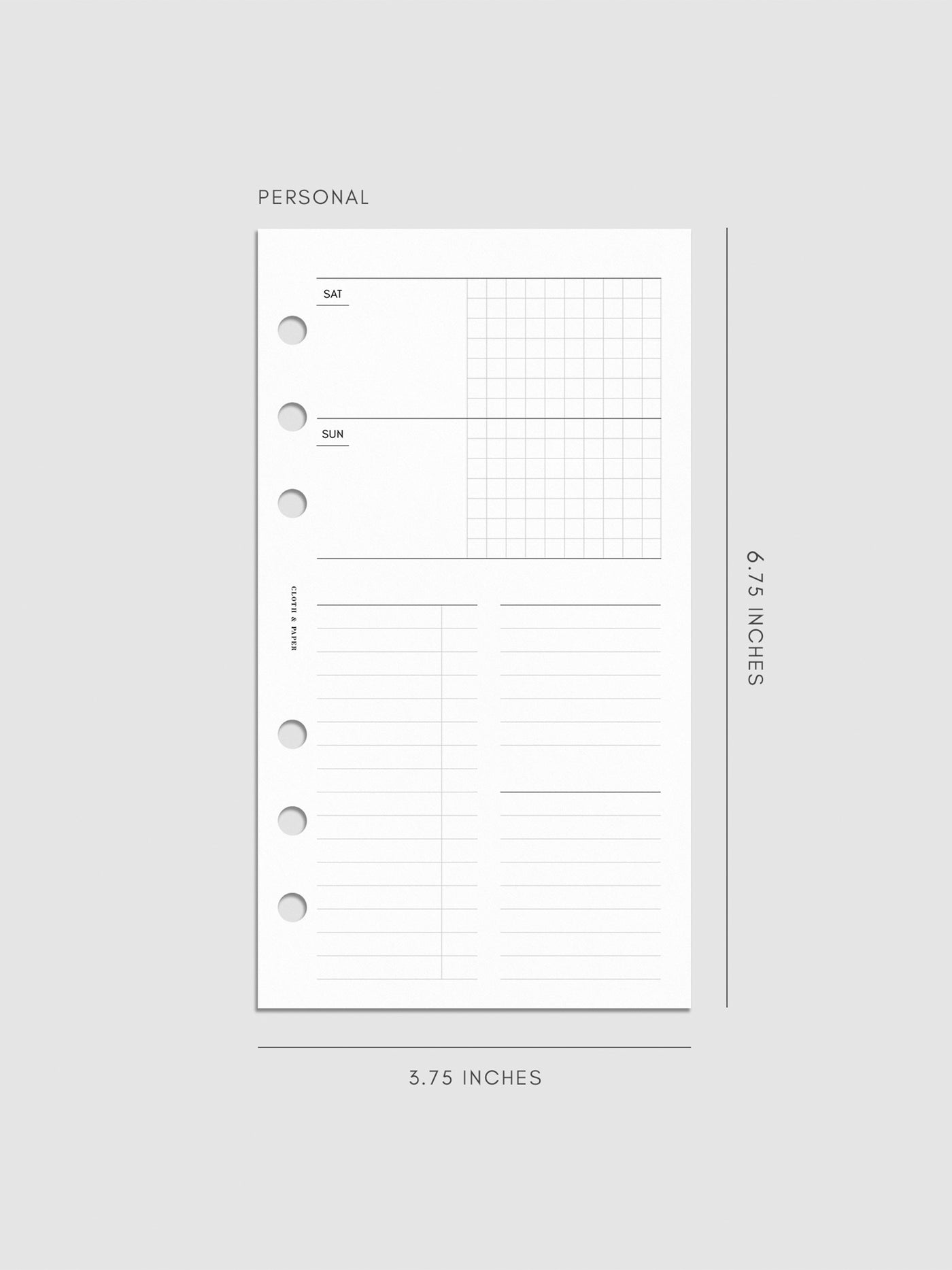 Undated Horizontal Weekly Inserts | Refreshed Layout | Cloth & Paper