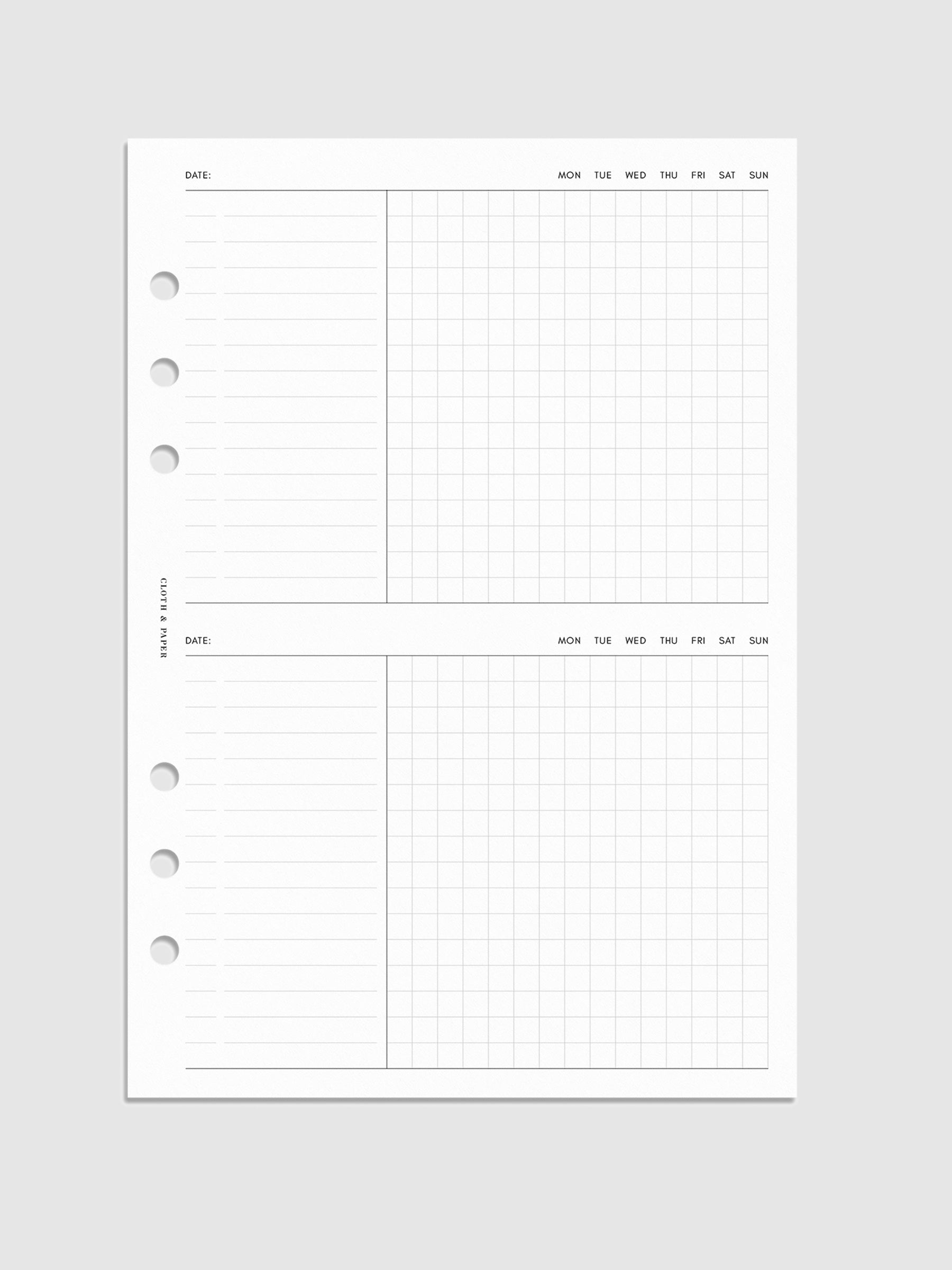 Undated Task Duo Note Planner Inserts | Cloth & Paper