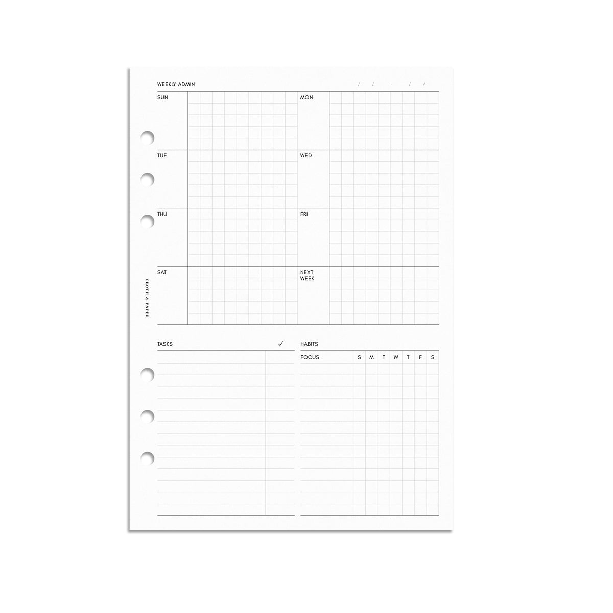 Weekly Admin Planner Inserts | Sunday Start | Cloth & Paper – CLOTH & PAPER