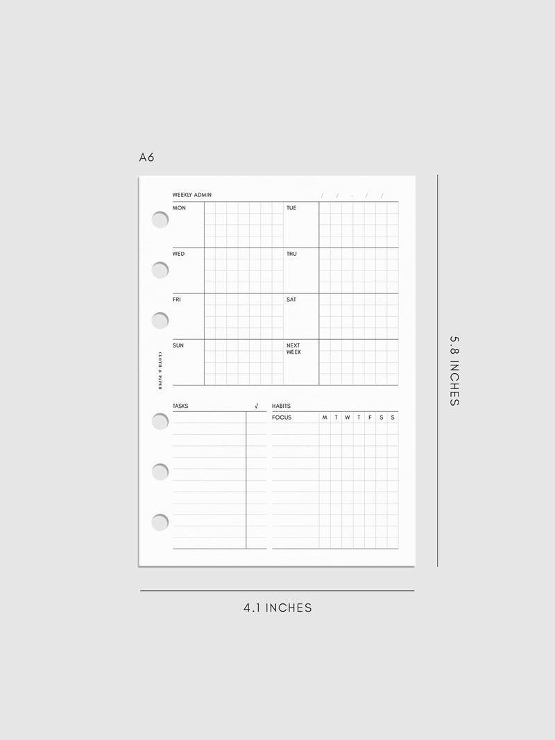 Weekly Admin Planner Inserts | Monday Start | Cloth & Paper