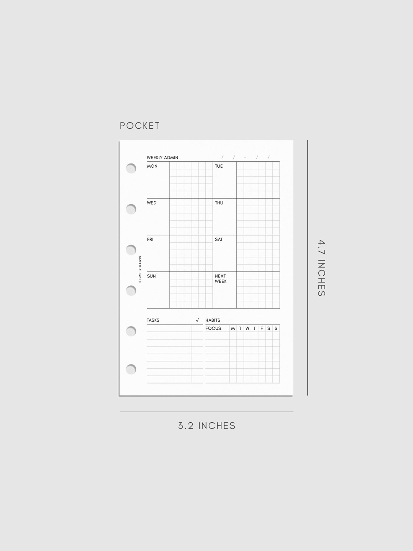 Weekly Admin Planner Inserts | Monday Start | Cloth & Paper