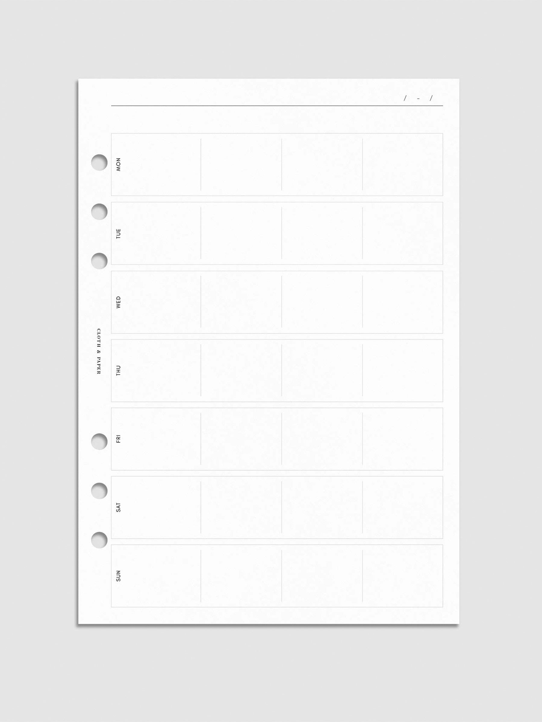 Weekly Block Planner Inserts | Cloth & Paper